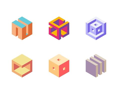 Cube Logo Geometric Vector Design Set Box Logotype Company Trendy