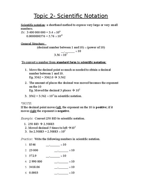 Scientific Notation Notes 1 Topic 2 Scientific Notation Scientific
