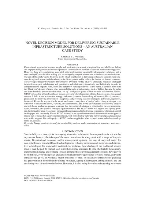 Pdf Novel Decision Model For Delivering Sustainable Infrastructure
