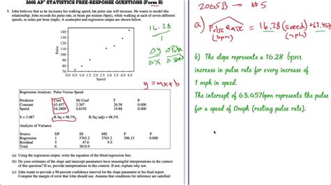 Ap Stats 2005b Frq 5 Walkthrough Linear Regression Youtube