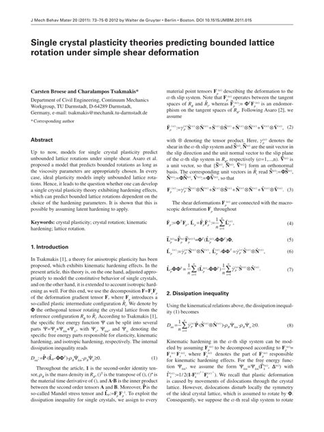 Pdf Single Crystal Plasticity Theories Predicting Bounded Lattice Rotation Under Simple Shear