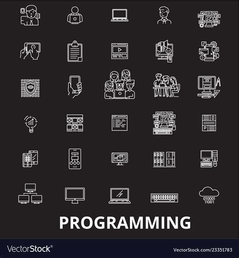 Programming Editable Line Icons Set Royalty Free Vector