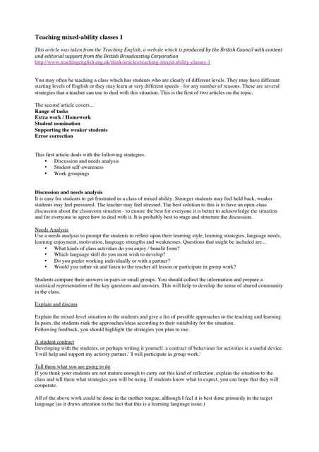 Mixed Ability Classes 1 Pdf