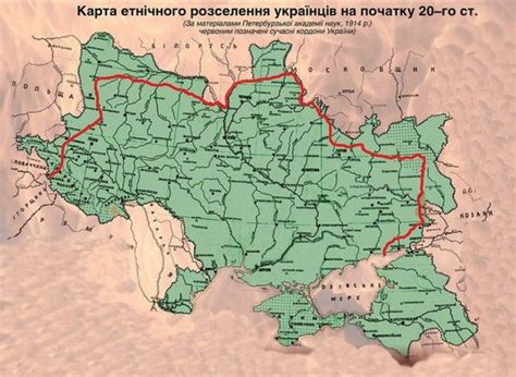 Карта этнического расселения украинцев в начале ХХ в По материалам