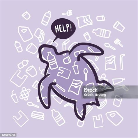 바다 플라스틱 오염을 중지합니다 흰색 비닐 쓰레기 봉투 병으로 구성된 거북이 생태 캠페인 0명에 대한 스톡 벡터 아트 및 기타 이미지 Istock