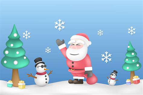 귀여운 스타일 해피 시즌과 휴일 개념산타 클로즈 소나무 눈과 눈사람 크리스마스 배경 12월에 대한 스톡 벡터 아트 및 기타 이미지 12월 3차원 형태 겨울 Istock
