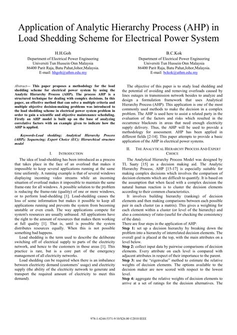 Pdf Application Of Analytic Hierarchy Process Ahp In Load Shedding
