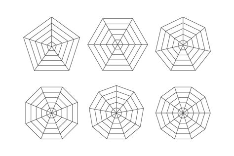 Radar Or Spider Diagram Template Flat Spider Mesh Blank Radar Charts Pentagon And Hexagon