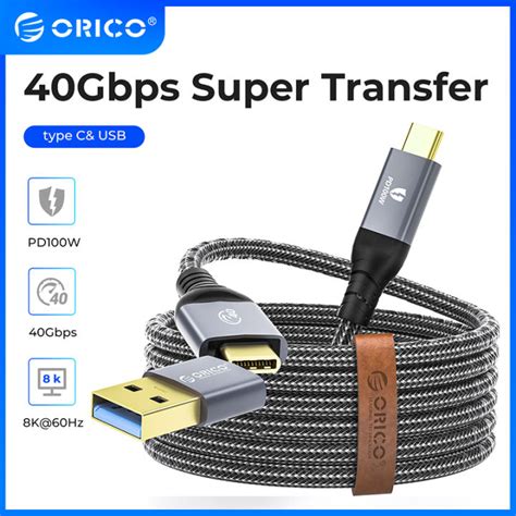 Orico 2 In 1 40gbps Usb C Cable Pd100w Fast Charger Cord 8k 60hz Hd Usb
