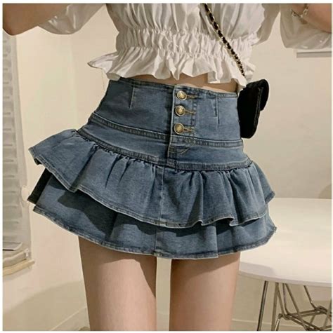봄 여름 가을 추천 봄 여름 신상 단추프릴 청스커트 미니스커트 에이블리