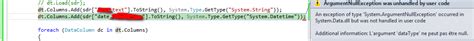 Aspnet An Exception Of Type Systemargumentnullexception Occurred In Systemdatadll Was