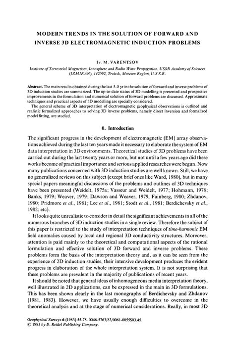 Pdf Modern Trends In The Solution Of Forward And Inverse 3d Electromagnetic Induction Problems