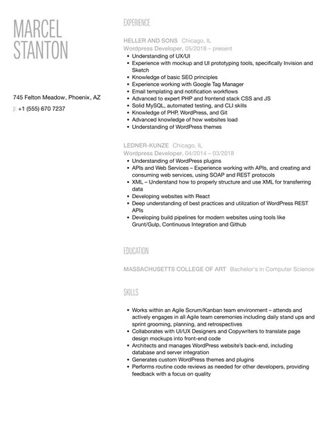 Wordpress Developer Resume Samples Velvet Jobs