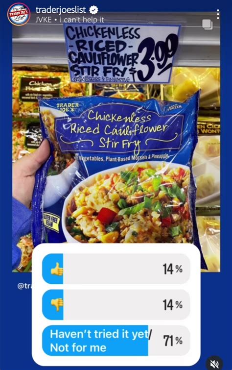 Trader Joes Chickenless Riced Cauliflower Stir Fry Rated 14 👍