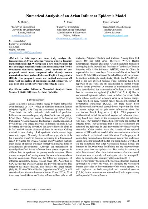 Pdf Numerical Analysis Of An Avian Influenza Epidemic Model