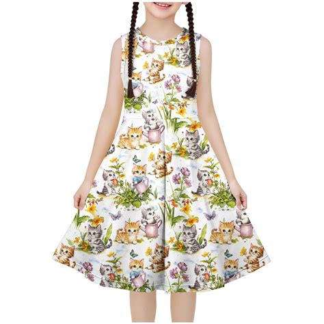 Ugoldhm Girls Casual Dresses Sleeveless Breathable Cute Print Boho
