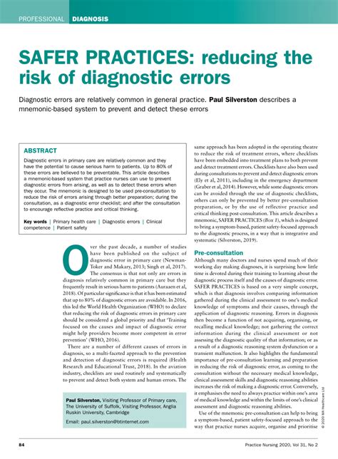 Pdf Safer Practices Reducing The Risk Of Diagnostic Errors