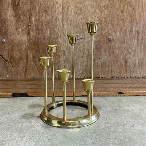 Vintage Brass Candlestick Round Base Brass 6 Arm Brass Candelabra