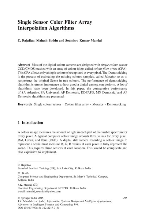Pdf Single Sensor Color Filter Array Interpolation Algorithms