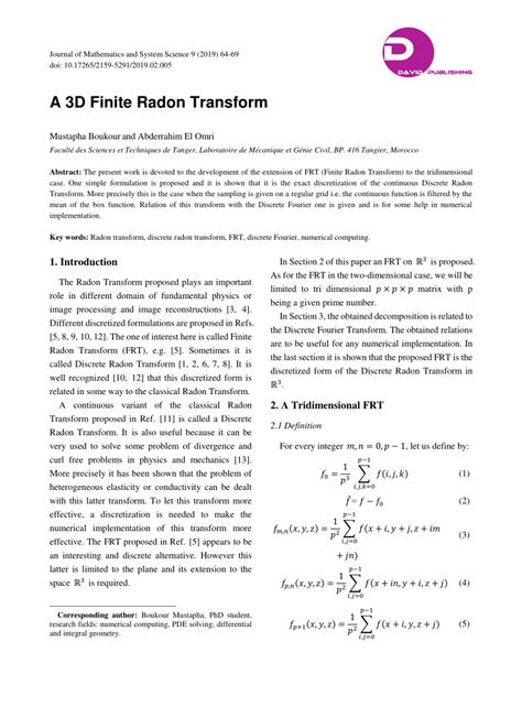Pdf A 3d Finite Radon Transform
