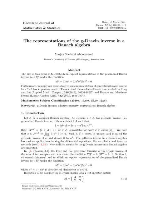 Pdf The Representation Of G Drazin In Banach Algebra