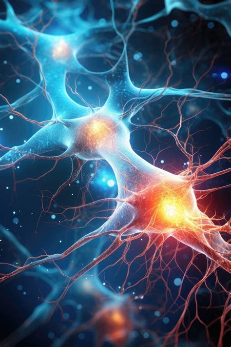 Close Up Of Nerve Cell Also Known As Neuron With Branching Dendrites And Axons Stock