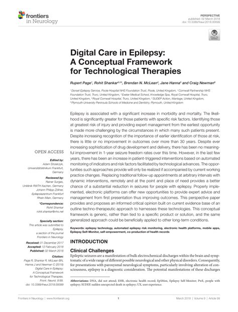 Pdf Digital Care In Epilepsy A Conceptual Framework For Technological Therapies