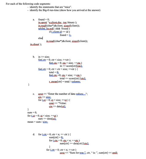 Solved For Each Of The Following Code Segments Identify Chegg