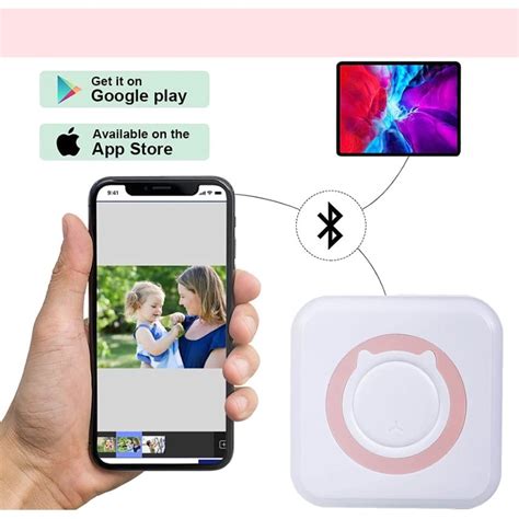 Комплект термопринтер и 10 хартиени ролки Мини Bluetooth Съвместим с Ios Android App печат