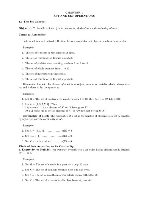 set and set operations set and set operationschapter 1 1 the set