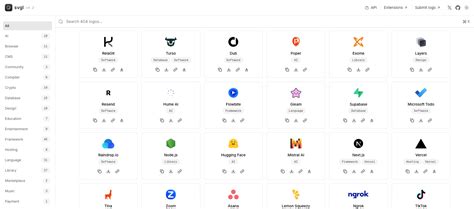 Svgl 免费的 Svg 图标库，支持 Api 获取，可复制 Jsx 代码，收录了海量优质 Logo 和图标 Indie Hacker