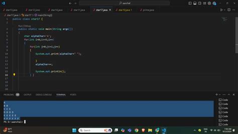 day 17 working with alphabet patterns in java aanchal verma posted