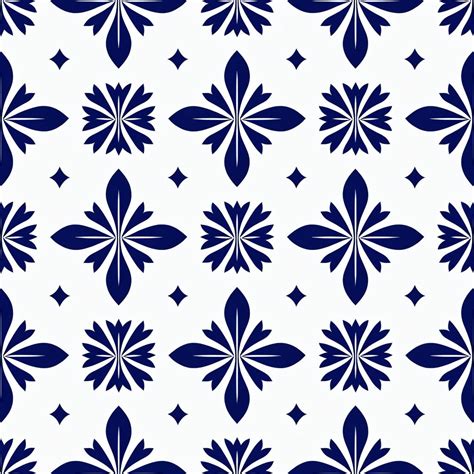 Stylized Navy Blue Floral Geometric Pattern On White Background Seamless Pattern Playground