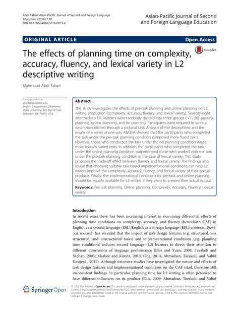 Pdf The Effects Of Planning Time On Complexity Accuracy Fluency And Lexical Variety In L2