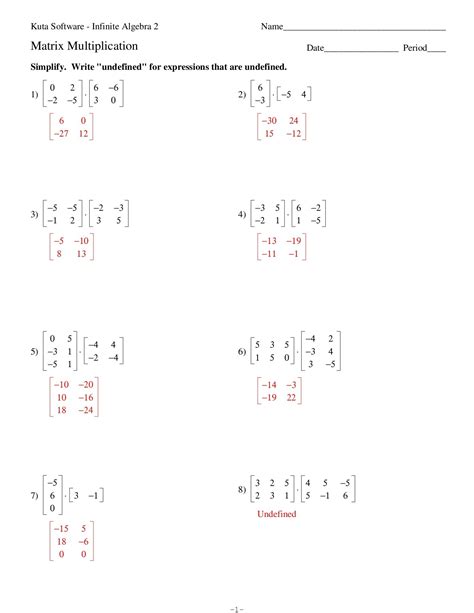Matrix Multiplication Worksheets Pdf Printable Worksheets