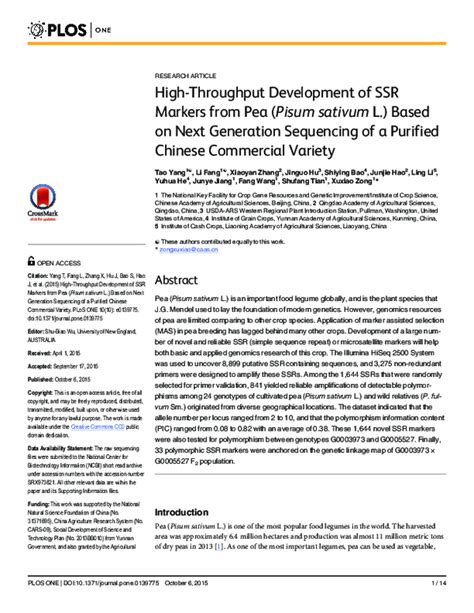 Pdf High Throughput Development Of Ssr Markers From Pea Pisum