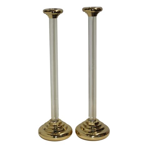 Three Midcentury Lucite And Brass Candlesticks For Sale At 1stdibs