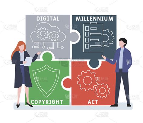 以人为本的平面设计。数字千年版权法首字母缩写，商业概念背景。