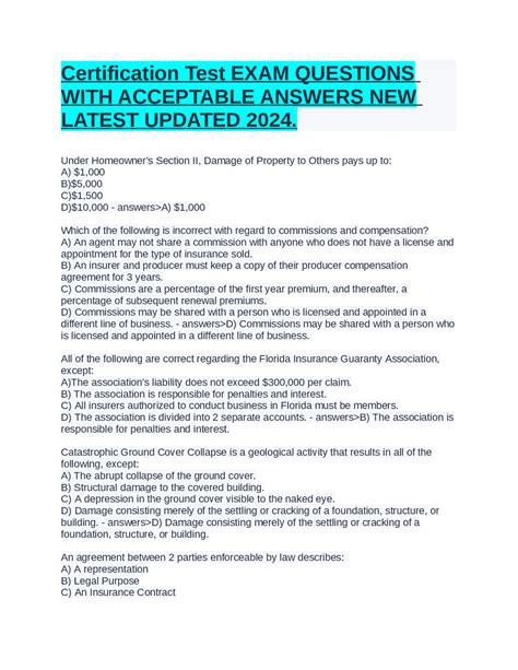 Certification Test Exam Questions With Acceptable Answers New Latest Updated 2024 Exams Human