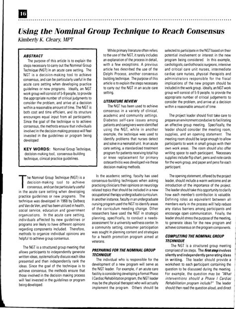 pdf using the nominal group technique to reach consensus