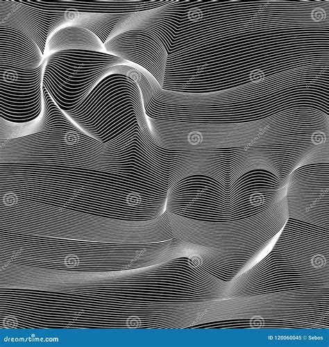 Abstract Vector Hearts Seamless Moire Pattern With Lines Monochrome Graphic Black And White