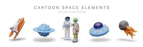 Premium Vector Set Of Space Objects In Cartoon Style Characters And Decorative Elements For