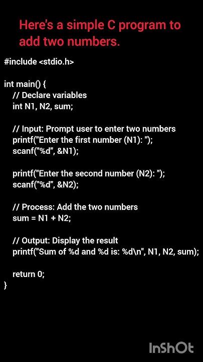 C Program To Add 2 Numbers Program No 2 Computer Science 1st Pu 1st