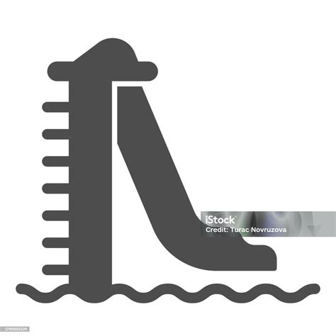 물 고체 아이콘으로 출시 사다리와 슬라이드 워터 파크 개념 흰색 배경에 워터 슬라이드 기호 글리프 스타일의 사다리 아이콘과 물 매력 벡터 그래픽 건설 산업에 대한 스톡 벡터