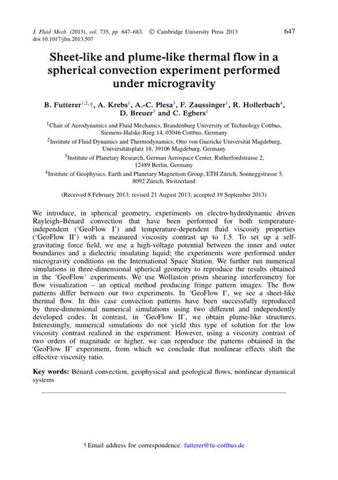 Pdf Sheet Like And Plume Like Thermal Flow In A Spherical Convection Experiment Performed