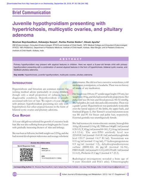 Pdf Juvenile Hypothyroidism Presenting With Hypertrichosis