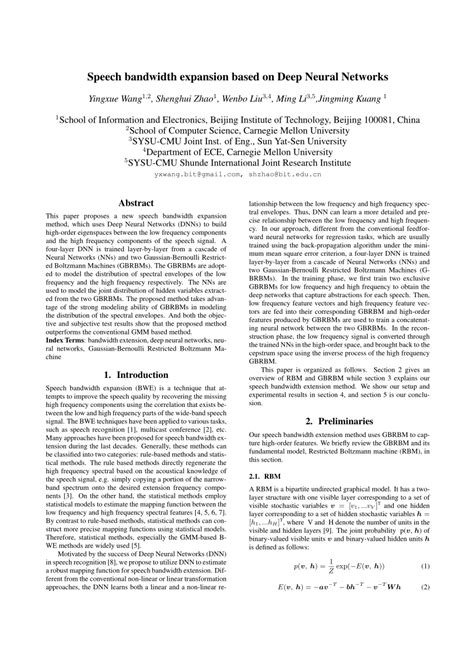 Pdf Speech Bandwidth Expansion Based On Deep Neural Networks