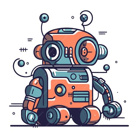 Cute Robot Vector Illustration In Flat Line Style Cute Robot With Big Eyes Premium Ai