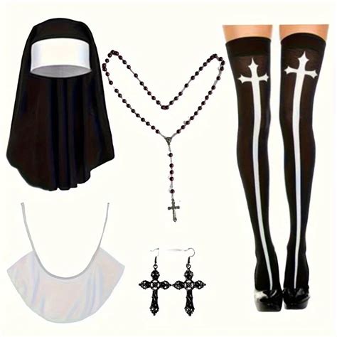 Nun Costume Accessory Set With Catholic Nun Costume Hat Nun Collar Cross Pendent Necklace