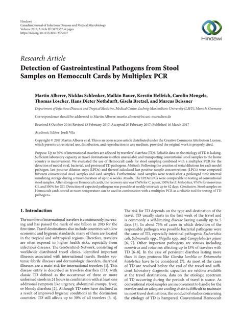 Pdf Detection Of Gastrointestinal Pathogens From Stool Samples On Hemoccult Cards By Multiplex Pcr